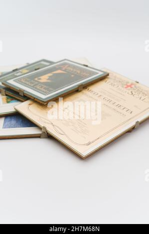 INVERIGO, ITALY - Nov 18, 2021: isolated carton paperboard tray with tasty bio organic apples on ...