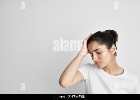 brunette patch on the face pain depression isolated background Stock ...