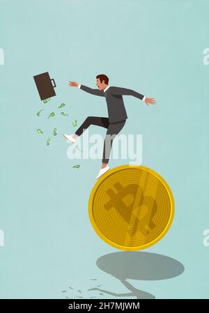 Investor with briefcase full of money falling Stock Photo - Alamy
