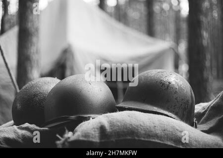 WWII American Metal Helmets Of United States Army Infantry Soldier At ...