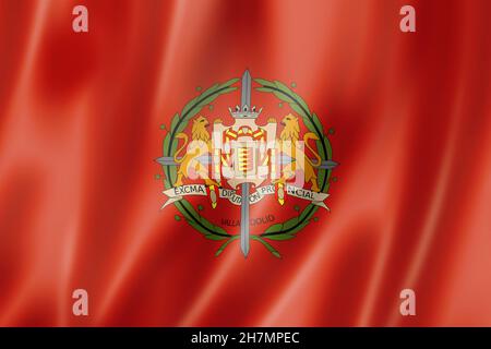 Valladolid province flag, Spain waving banner collection. 3D ...