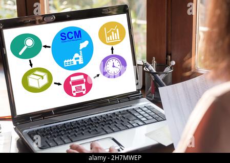 Laptop screen showing scm concept Stock Photo - Alamy