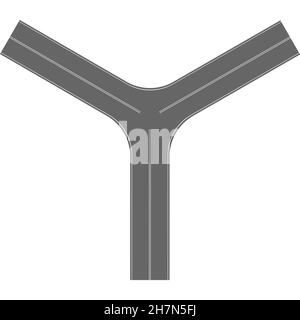 Three way T road junction top view. Highway part with marking isolated ...