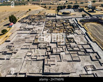 Aerial of the Mesoamerican archaeological site Tecoaque, Tlaxcala ...