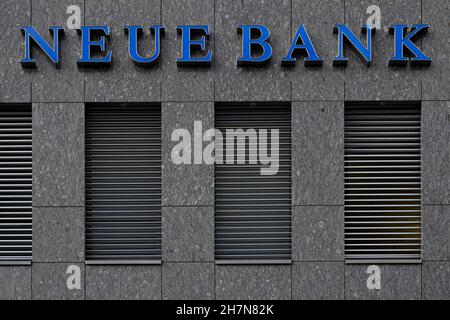 Building and lettering Neue Bank, Vaduz, Principality of Liechtenstein ...