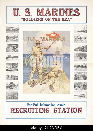 Us Marines Soldiers Of The Sea - World War One U.S.A Propaganda Poster ...