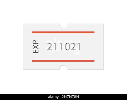 Expired date self-adhesive paper tag with two red stripes. Best before ...