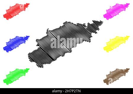 Dholpur district (Rajasthan State, Republic of India) map vector illustration, scribble sketch ...