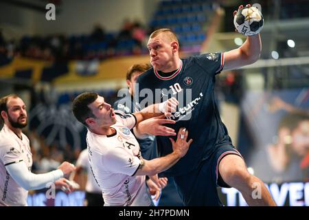 Dainis Kristopans of Paris Saint Germain Trophy during the EHF ...