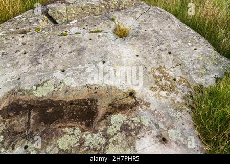 North Wales Rock Cannon, holes in rock or boulder. Gun powder used to ...