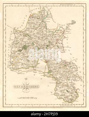 Antique county map of OXFORDSHIRE by JOHN CARY. Original outline colour ...