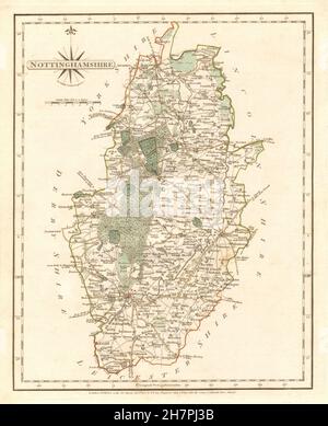 Antique county map of NOTTINGHAMSHIRE by JOHN CARY. Original outline ...