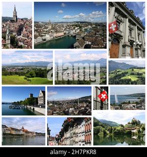 Travel collage from Switzerland. Collage includes famous places like ...