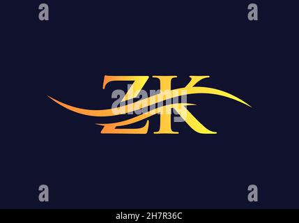 premium ZK logo monogram with gold circle frame. luxury initials design ...