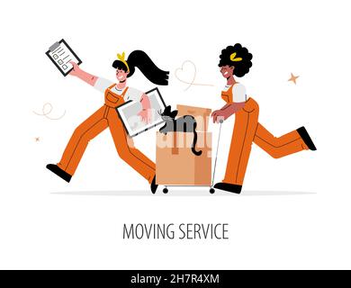 Delivery workers help to move in new house. Vector transportation move ...