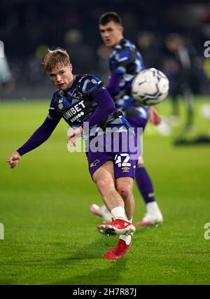 Derby County's Liam Thompson warms up during the Sky Bet Championship ...