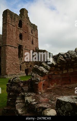 A view of the ruins of Norham Castle, a medieval building in ...