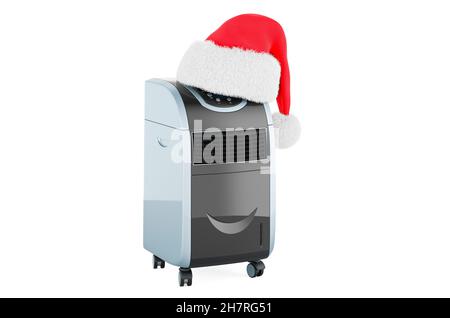 Air conditioner with Christmas Santa hat. 3D rendering isolated on ...