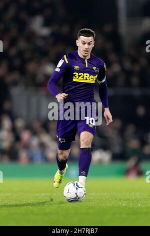 Tom Lawrence of Derby County in action during the Sky Bet Championship ...