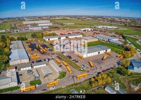 Aerial View Of School Bus Depot Stock Photo - Alamy