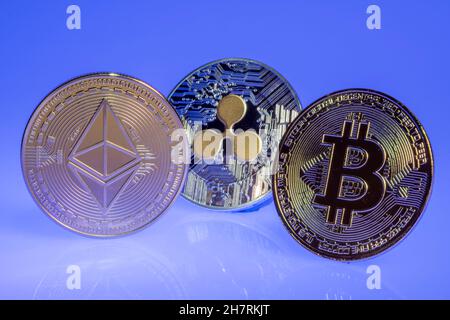 Various cryptocurrencies, symbol coins, optical placeholder for digital ...