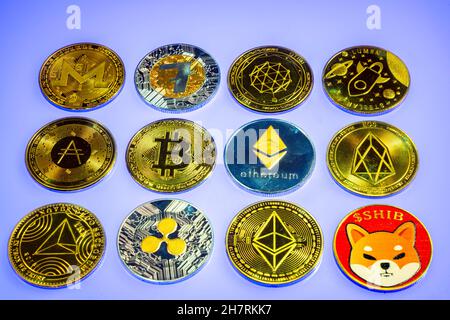 Various cryptocurrencies, symbol coins, optical placeholder for digital ...