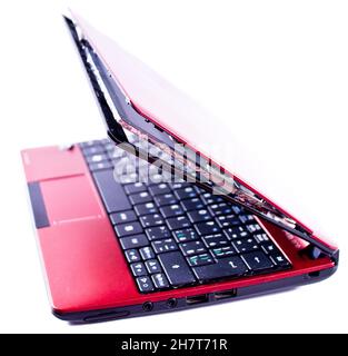 old broken laptop isolated on white Stock Photo - Alamy