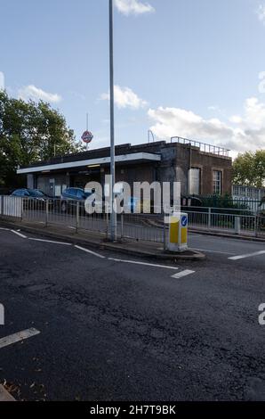 Barking Rail Station Tube train with sign Stock Photo - Alamy