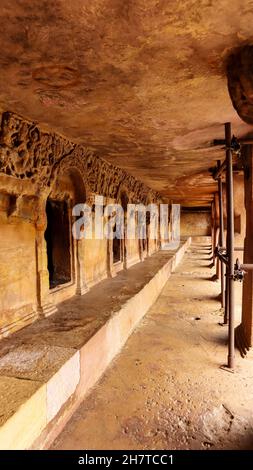 Cave 1 : Rani Gumpha, Udayagiri Caves, Orissa, India. Right Facade View ...