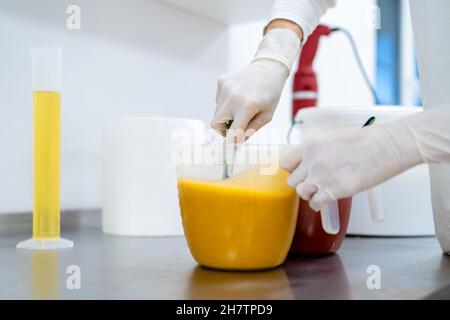 manual production of colored organic soap in the laboratory Stock Photo ...