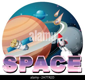 Space word logo design with spaceship illustration Stock Vector Image ...