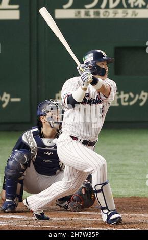 Munetaka Murakami of the Yakult Swallows hits his 50th home run of the ...