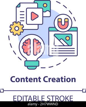 Content Creation vector round concept colored linear illustration on ...