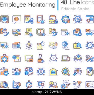 Performance tracking linear icons set. Analytics, Metrics, Evaluations ...