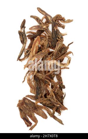 Stemona root herb used in traditional Chinese herbal medicine on white ...
