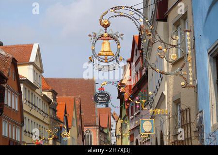 Old shields of ancient businesses or guild signs in Rothenburg ob der ...