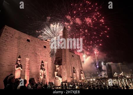 Luxor, Egypt. 25th Nov, 2021. Fireworks illuminate the sky during the ...