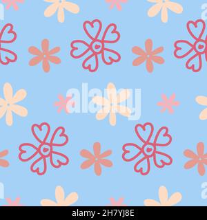 Fantasy childish flower, seamless pattern blue background wallpaper textile design Stock Vector ...
