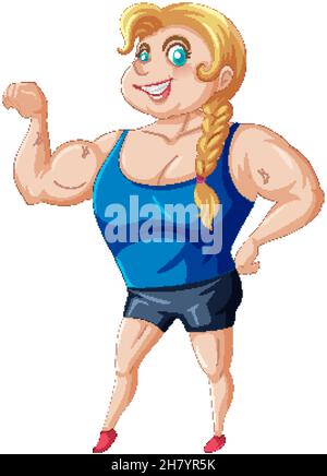 Muscular girl cartoon character sticker illustration Stock Vector Image ...