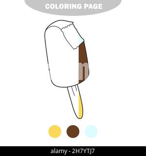 Simple coloring page. Popsicle bar ice cream with bite line art outline ...
