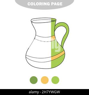 Jug for water. Coloring book page for kids. Cartoon style. Vector ...