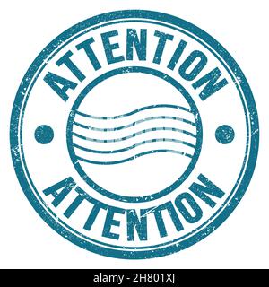ATTENTION text written on blue rectangle stamp sign Stock Photo - Alamy