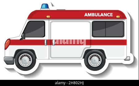 Sticker design with side view of ambulance car isolated illustration ...