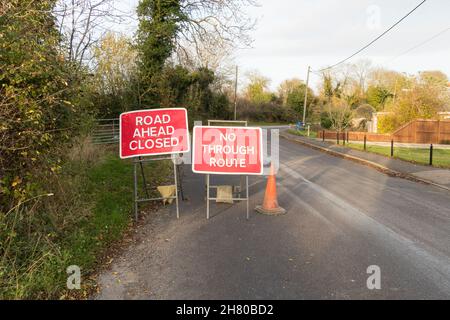 Advanced warning sign of road closure on a road in the UK Stock Photo ...