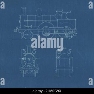0-6-0 Locomotive section engineering drawing blueprint (2) c1890 old ...