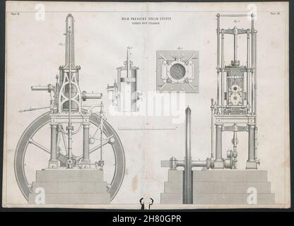 VICTORIAN ENGINEERING DRAWING. High pressure steam Engine-Details 1 ...