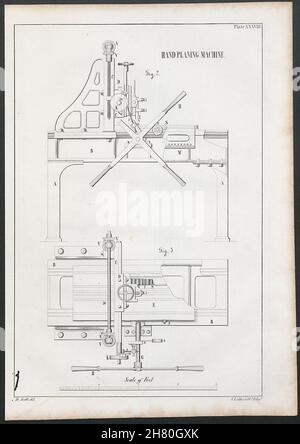VICTORIAN ENGINEERING DRAWING Hand planing machine. Fig 1 1847 old ...