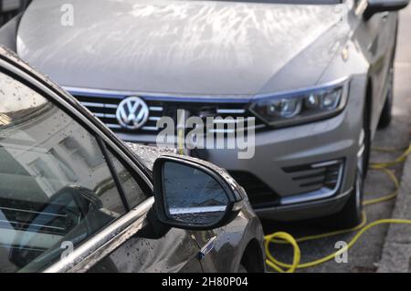 Copenhagen/Denmark./26 November 2021/ German electric vw cars chagring ...