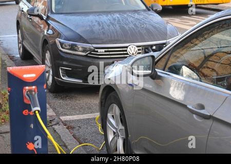 Copenhagen/Denmark./26 November 2021/ German electric vw cars chagring ...