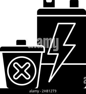 Eco battery disposal black glyph icons set on white space Stock Vector ...